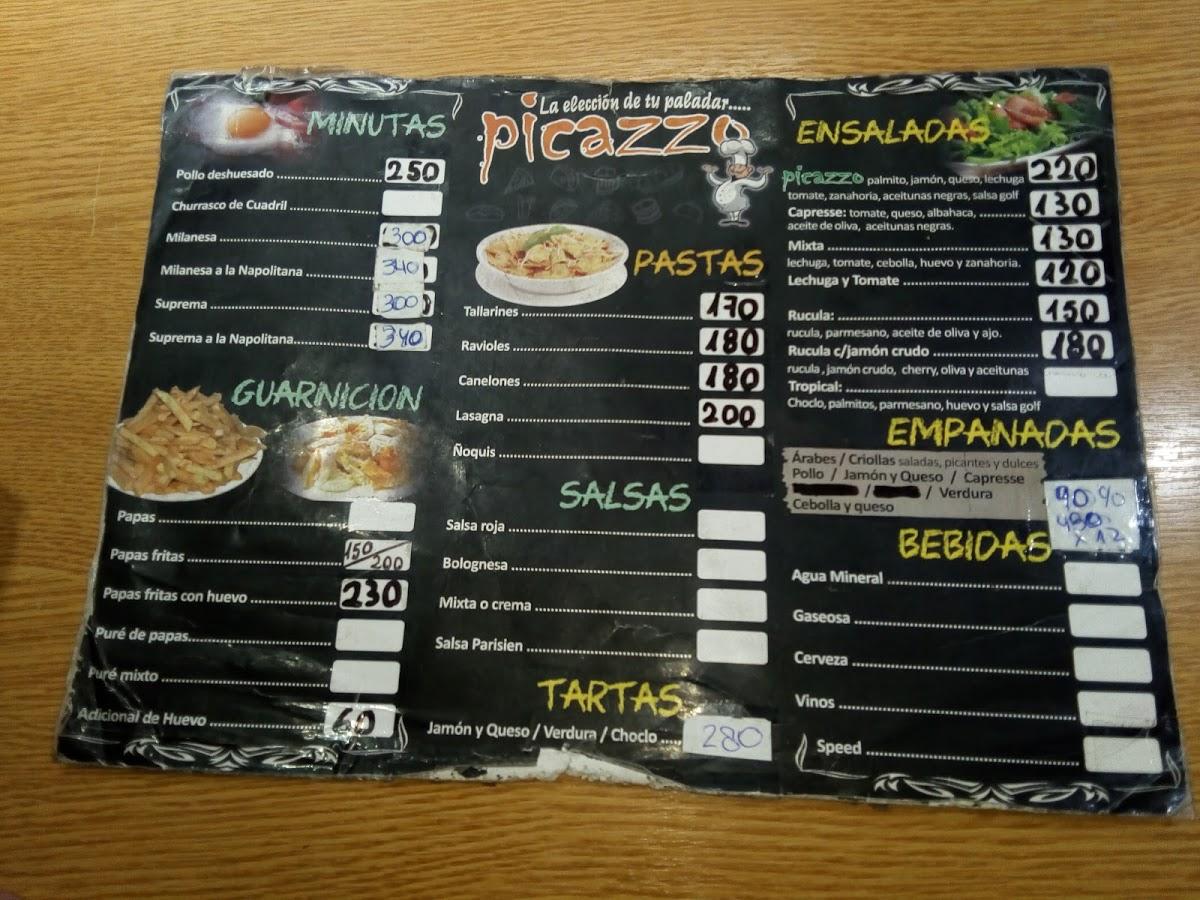 Menu at Picazzo Pizzería, Villa Carlos Paz, Pharmacy la Cuesta