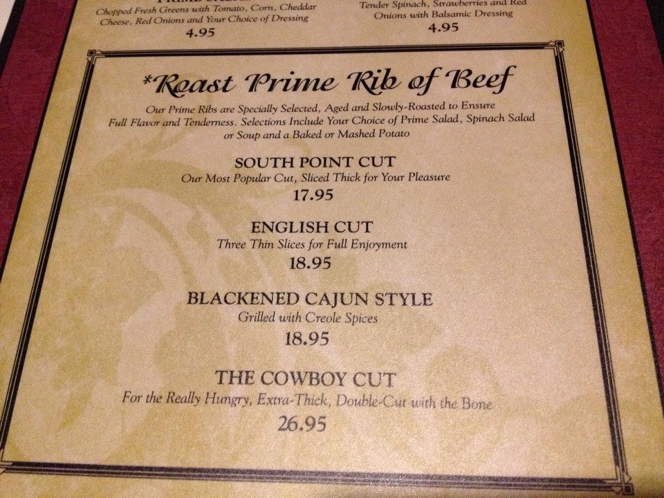 Menu at Primarily Prime Rib steakhouse, Las Vegas, Las Vegas Blvd S