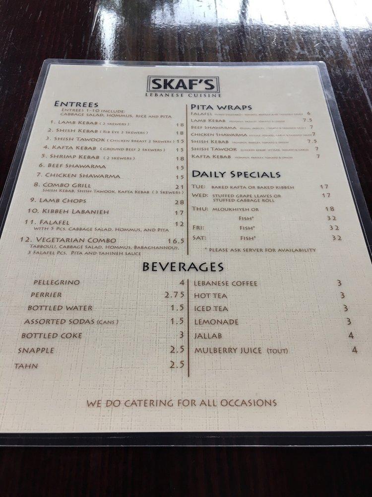 Menu at Skaf's Lebanese Cuisine restaurant, Glendale, 367 N Chevy Chase Dr