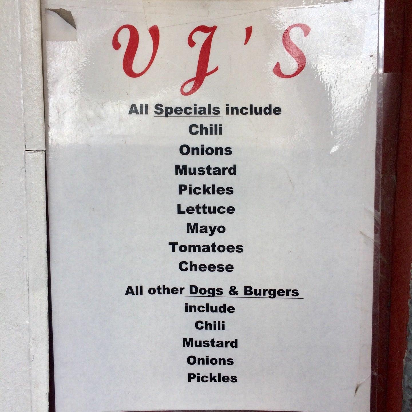 Menu at VJ's Drive Inn restaurant, Winnipeg