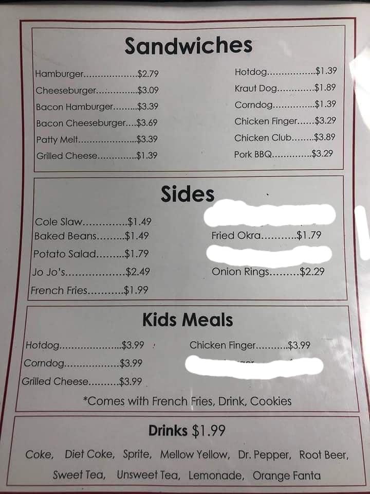 Carta de Wildcat Cafe, Guntersville