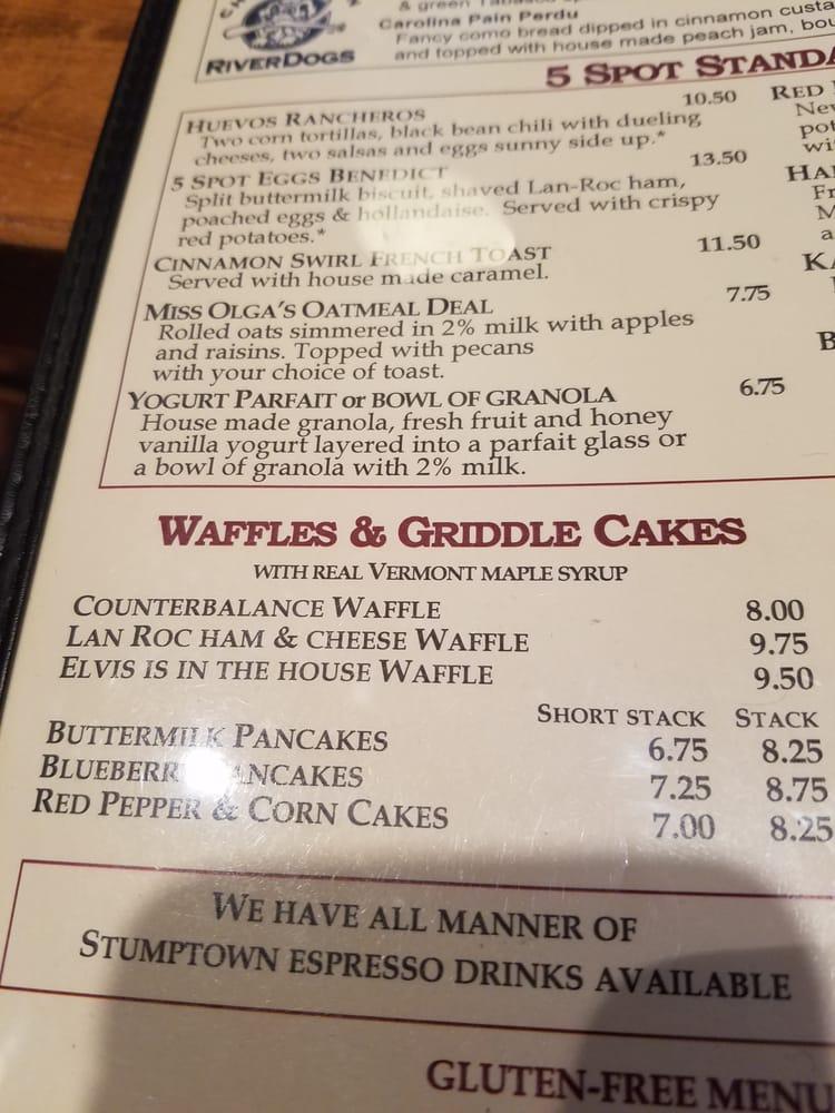 Menu at 5 Spot restaurant, Seattle