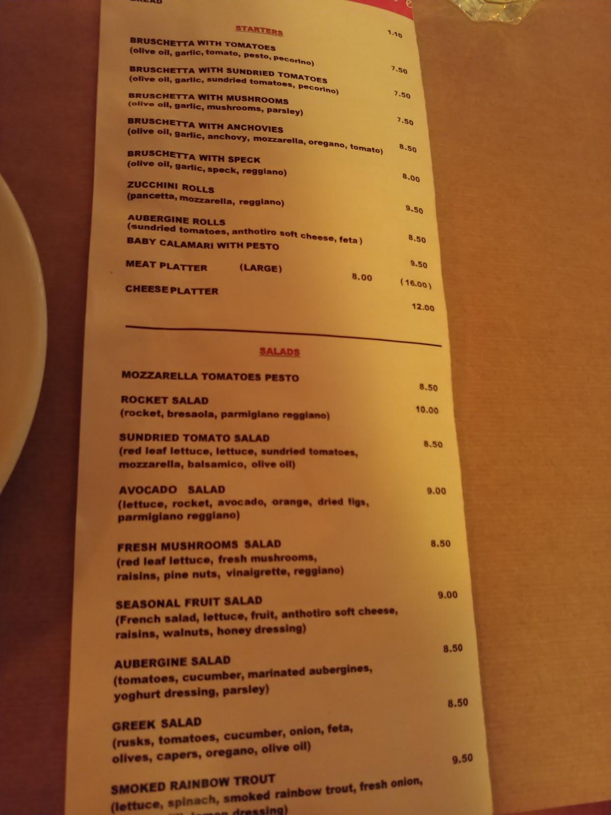 Menu at AGLIO, OLIO & PEPERONCINO, Athens