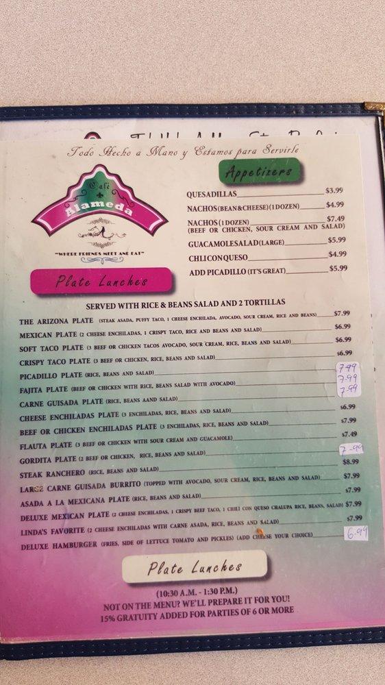 Menu at Cafe Alameda, San Antonio