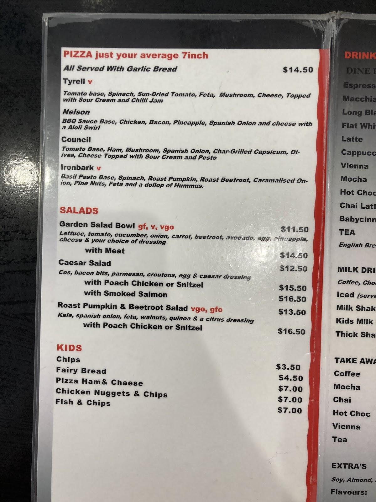 Menu at Cafe Tempest, Wallsend
