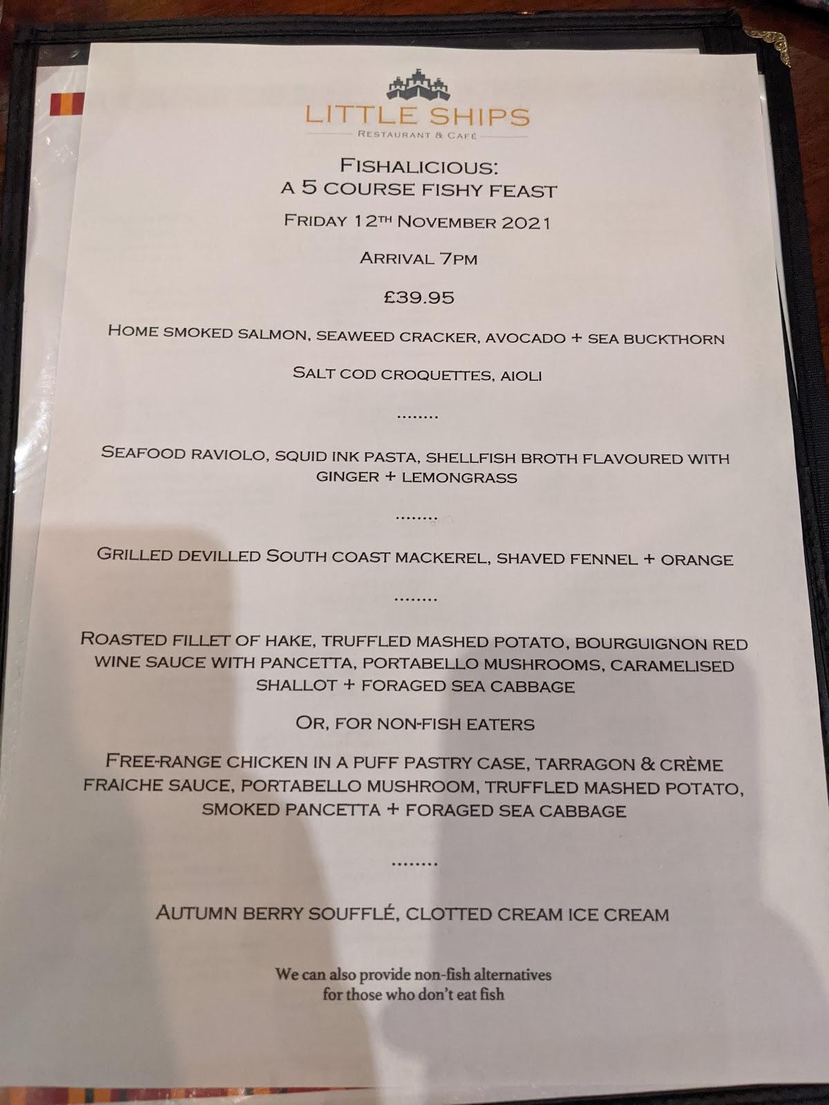 Menu at Little Ships restaurant, Ramsgate