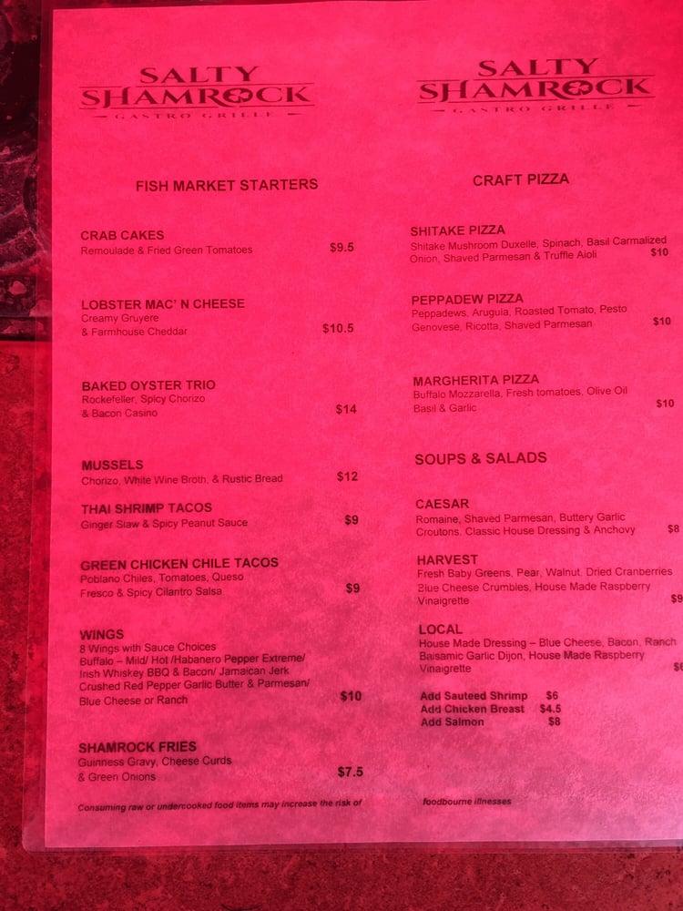 Menu at SALTY SHAMROCK IRISH PUB, Apollo Beach, N U.S. Hwy 41