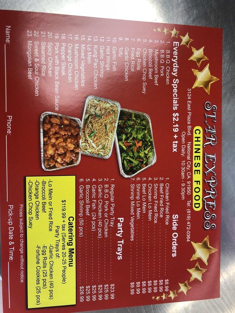 Menu at Star Express restaurant, National City, E Plaza Blvd
