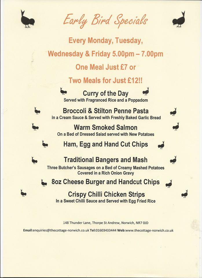 Menu at The Cottage pub & bar, Norwich, 148 Thunder Ln