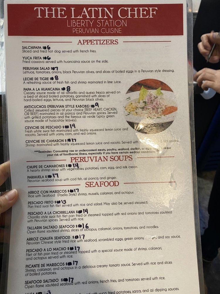 Menu at The Latin Chef Liberty Station restaurant, San Diego