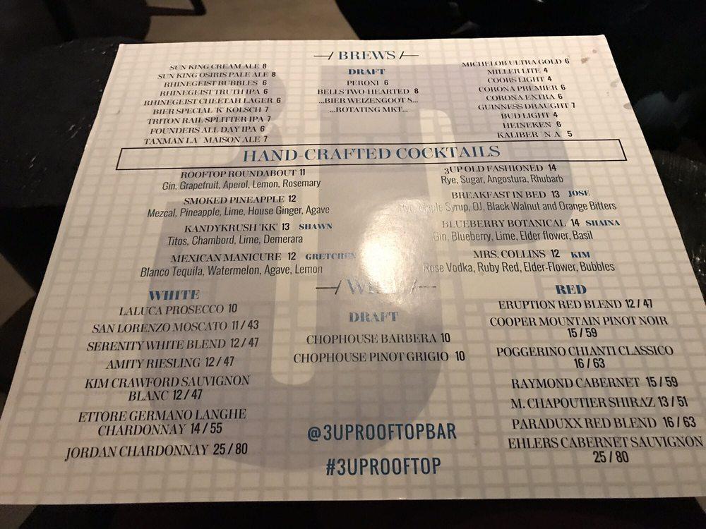 Menu at 3UP pub & bar, Carmel, 201 W Main St