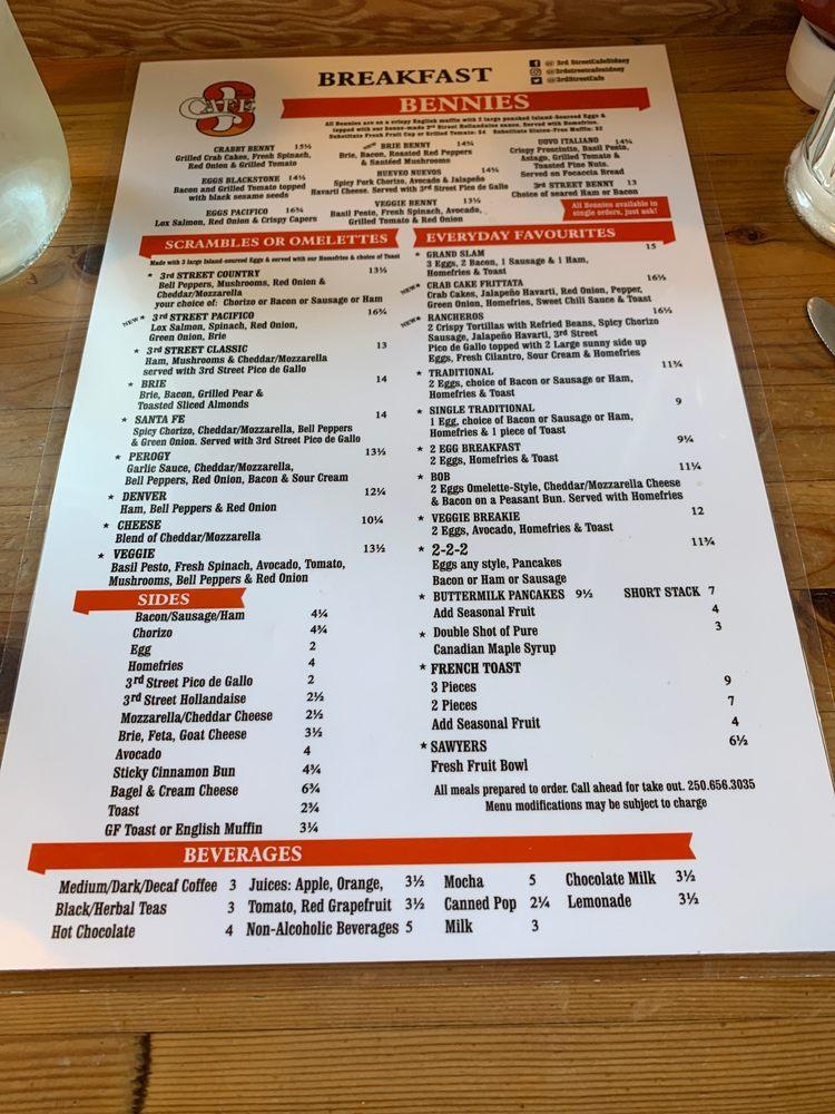 Menu at 3rd Street Cafe, Sidney