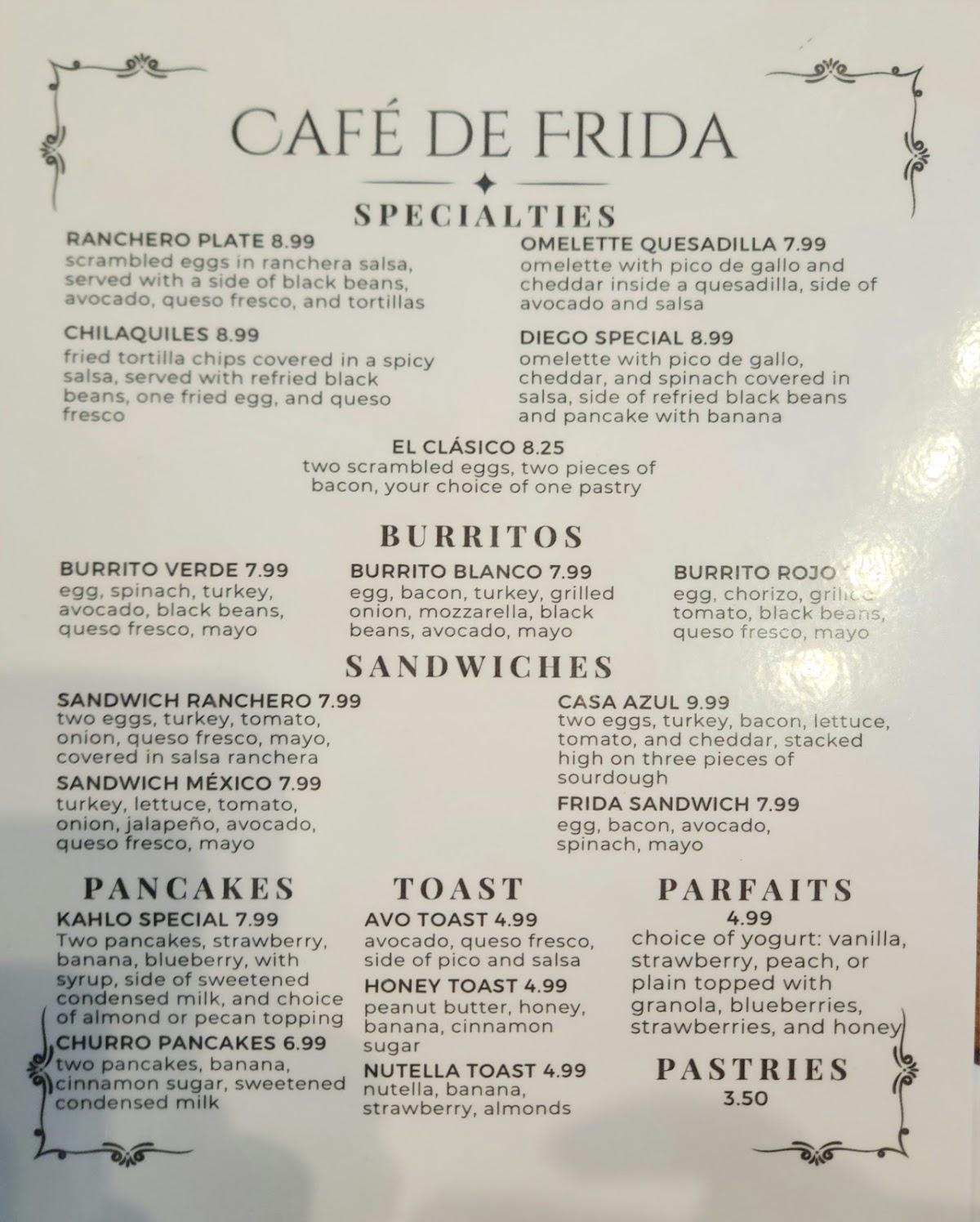Menu at Café de Frida, Florence