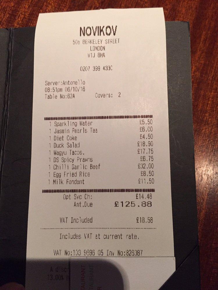 Menu at Novikov Restaurant & Bar, London, 50A Berkeley St