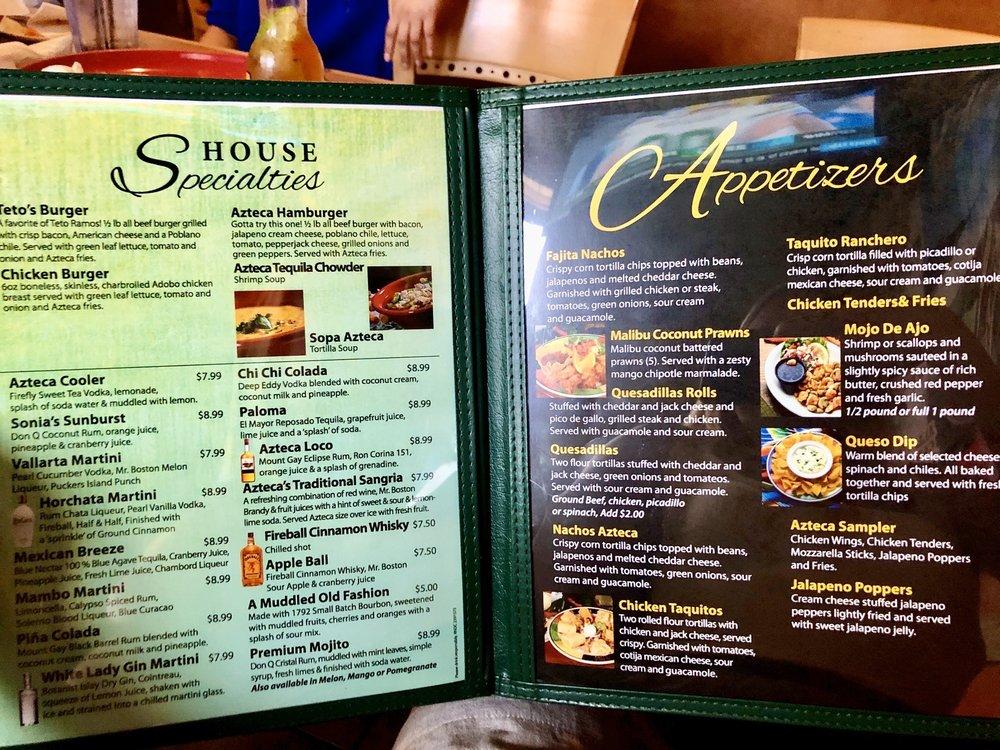 Carta del restaurante Patron Azteca, Hollywood