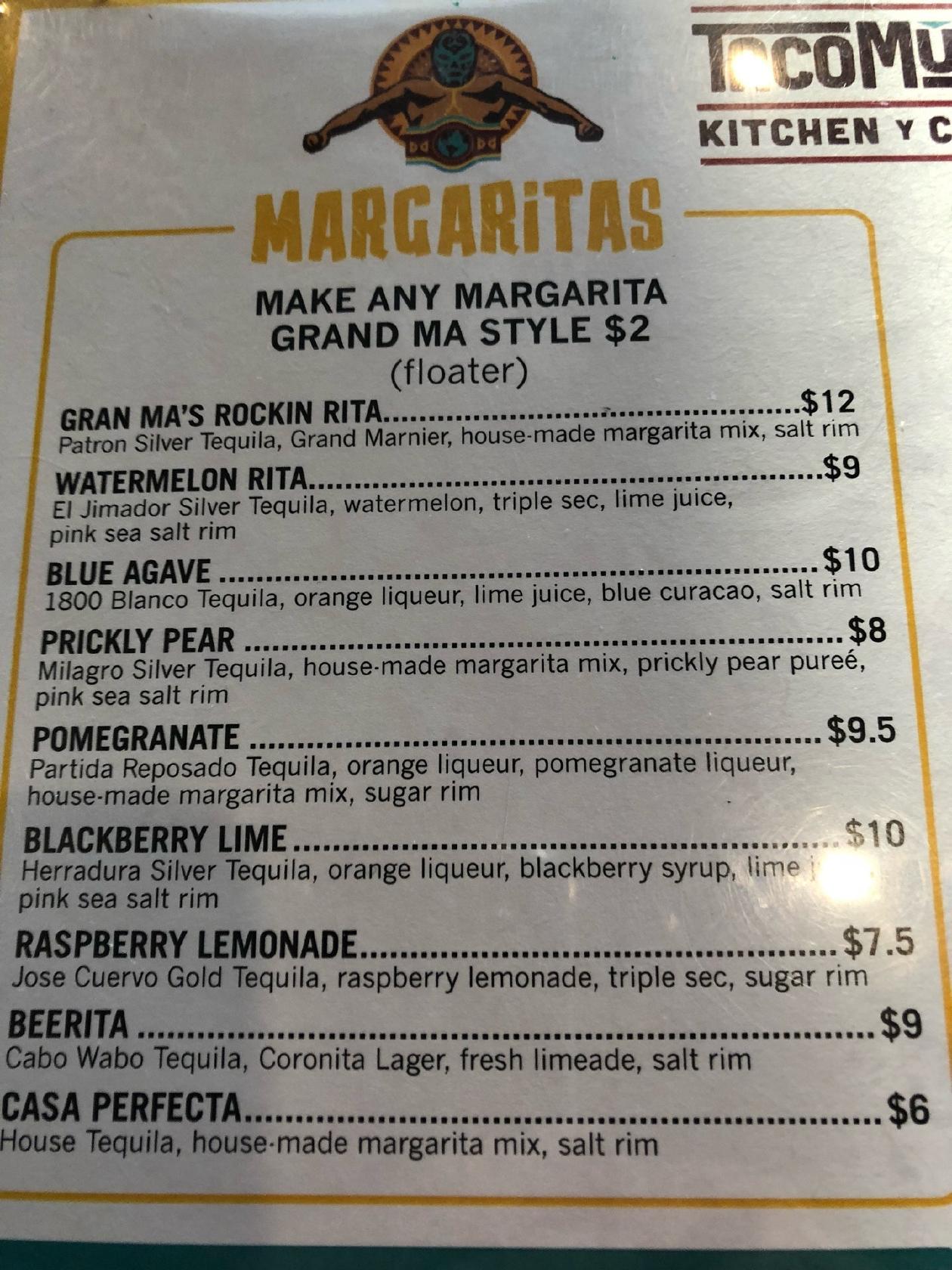 Menu at Taco Mundo Kitchen y Cantina pub & bar, North Myrtle Beach