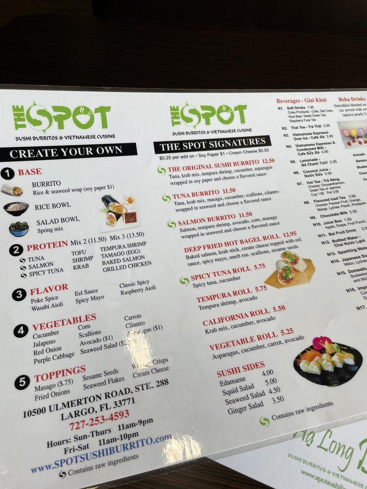 Menu at The Spot Sushi Burritos & Vietnamese Cuisine restaurant, Temple ...