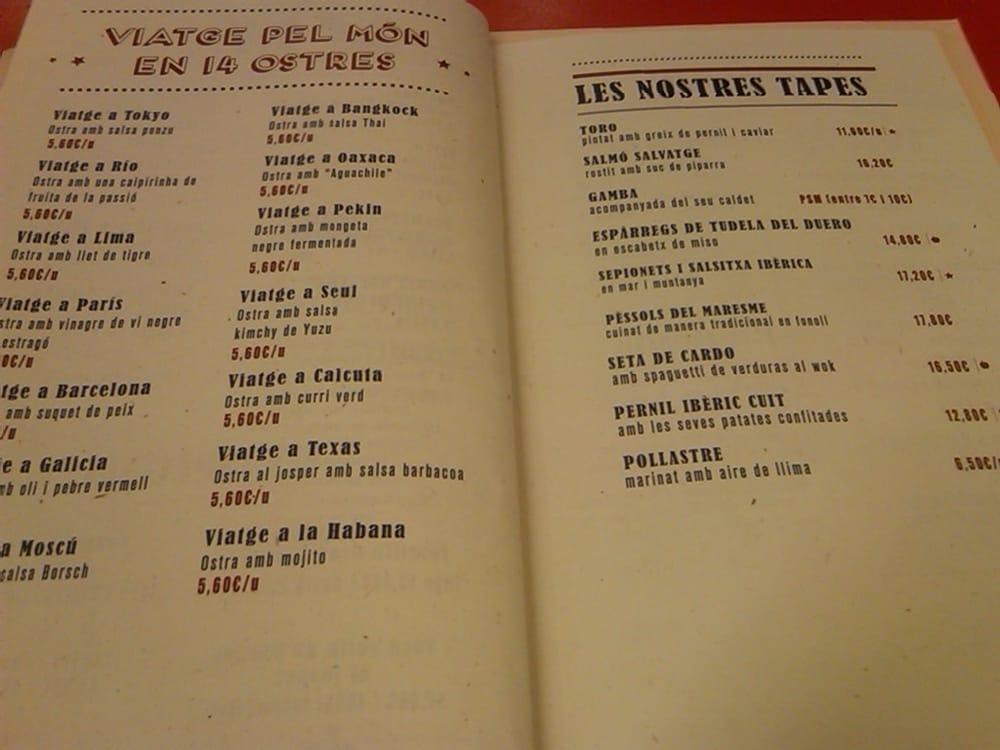 Menu at Tickets pub & bar, Barcelona, Av. del Paral·lel