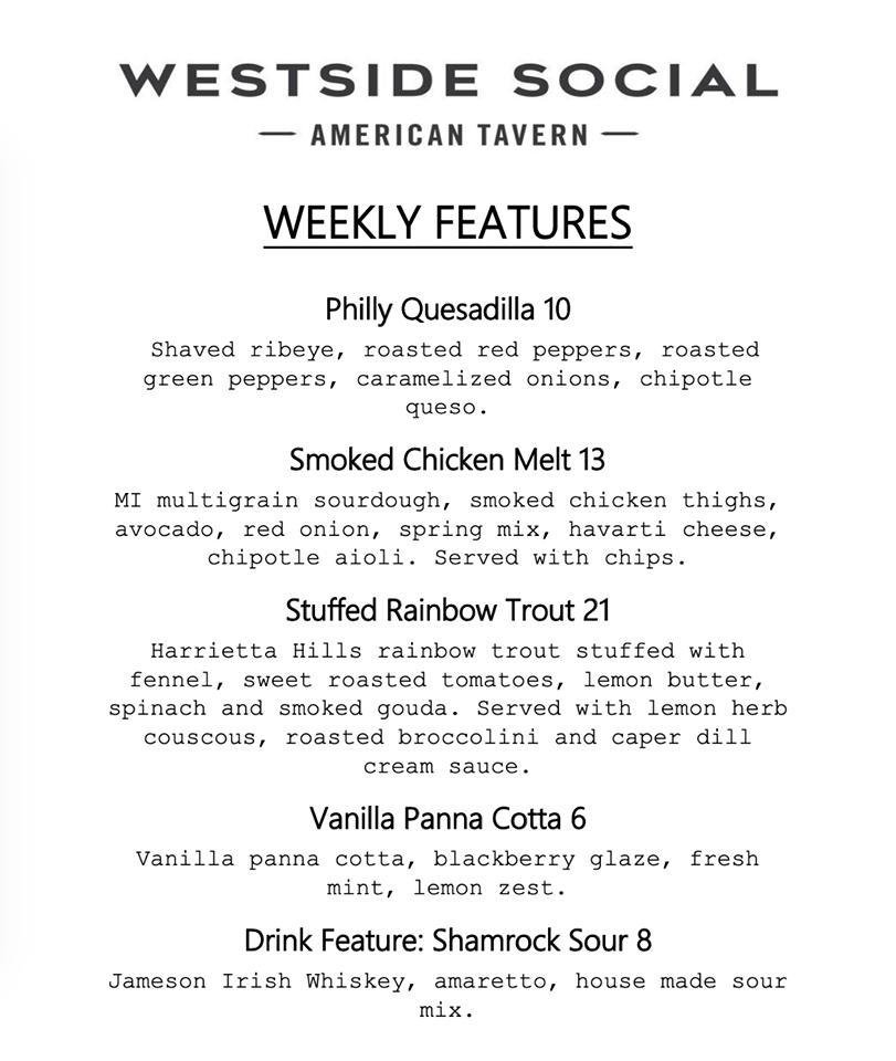 Menu at Westside Social pub & bar, Grand Rapids