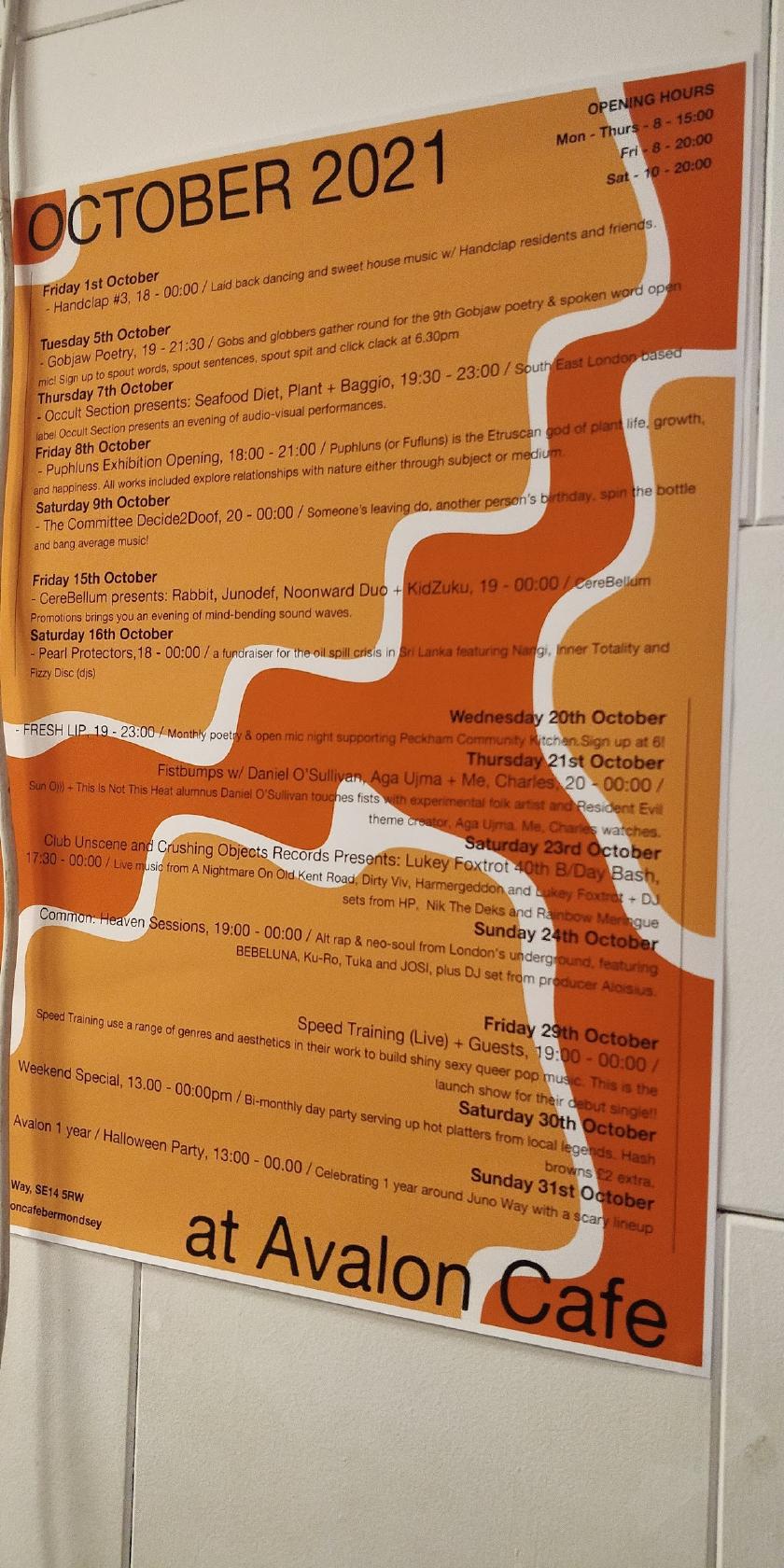 Menu at Avalon Cafe, London