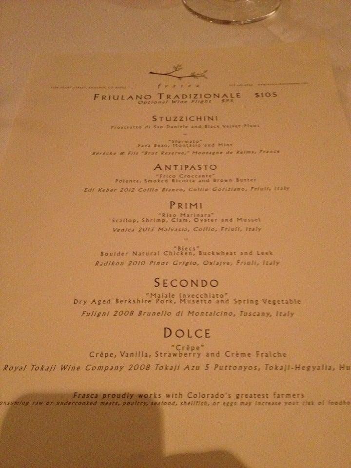 Menu at Frasca Food and Wine pub & bar, Boulder