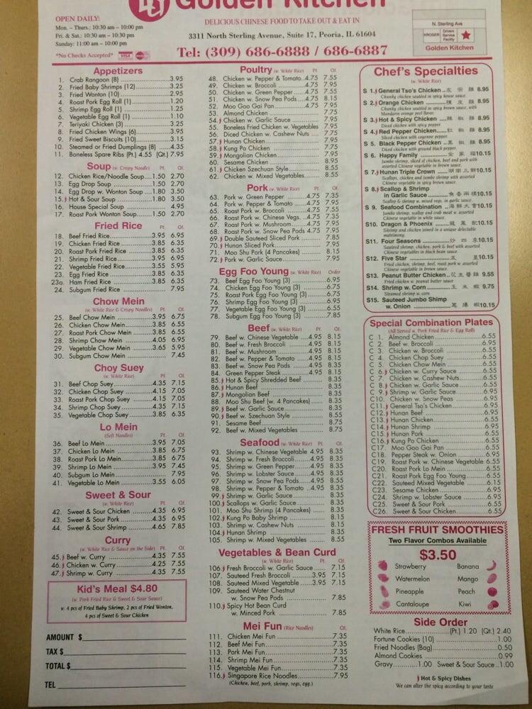 Menu at Golden Kitchen Restaurant, Peoria, N Sterling Ave