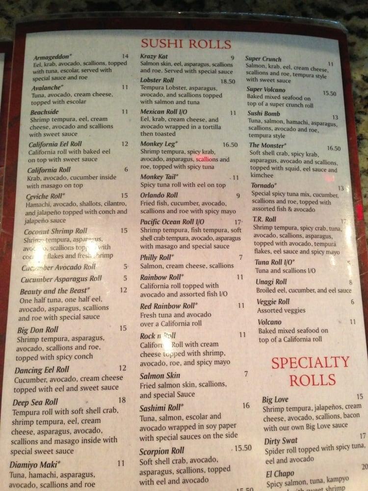 Menu at Pacific Rim restaurant, Merritt Island