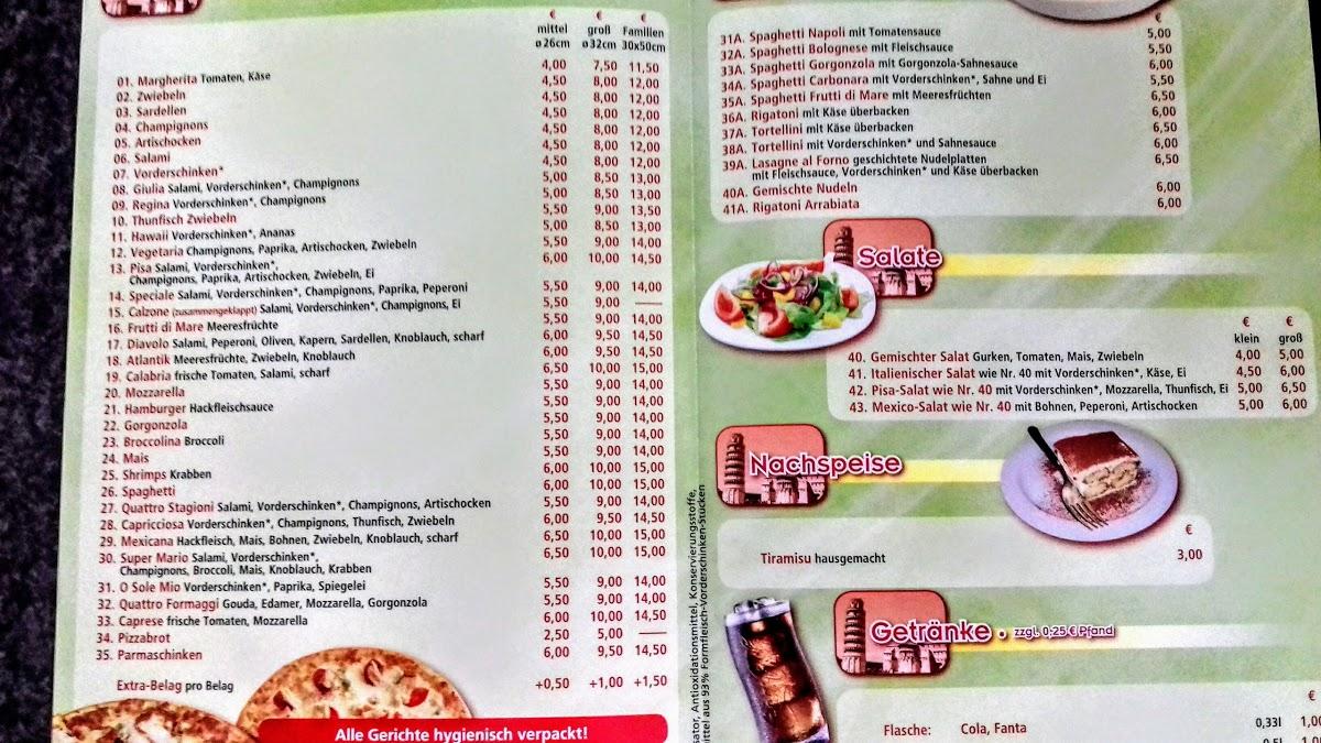 Speisekarte von Pizzeria Pisa, Nürnberg
