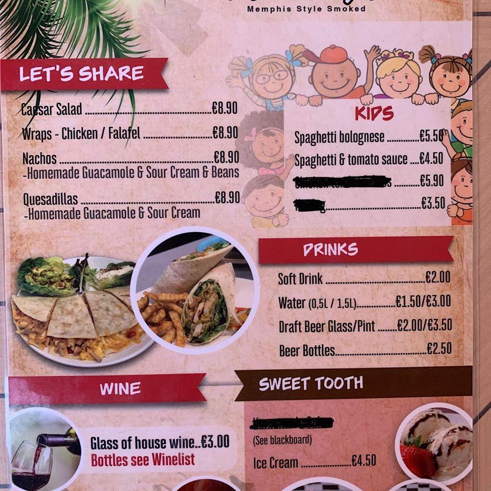 Menu at Rib Shack Marbella BBQ, Marbella