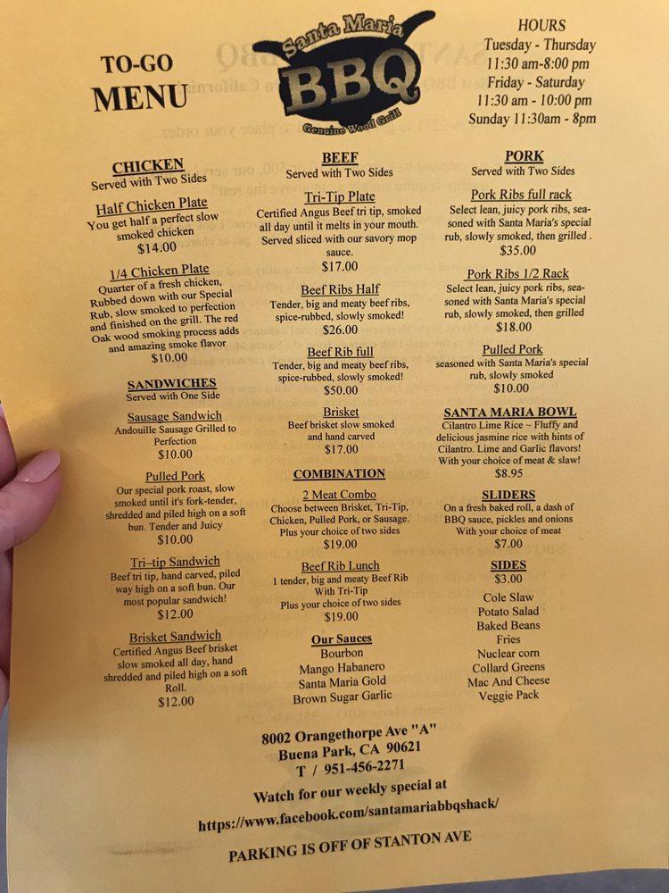 Menu at Santa Maria BBQ and Catering, Buena Park