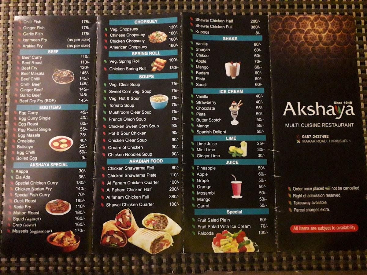 Menu at Akshaya Multi Cuisine Restaurant, Thrissur