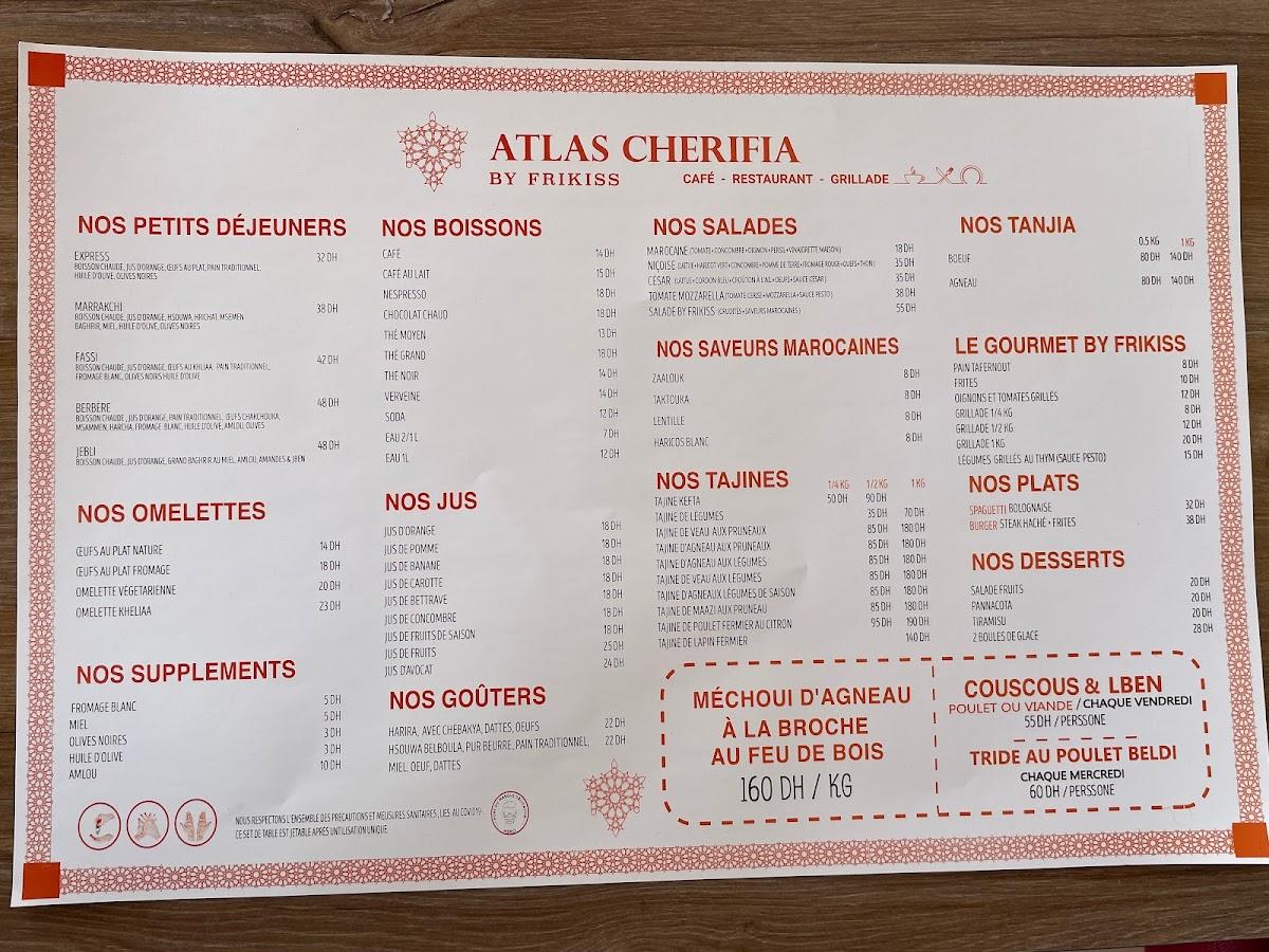 Menu at Atlas cherifia by frikiss restaurant, Marrakesh
