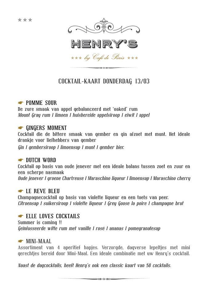 Menu at Henry, Antwerp