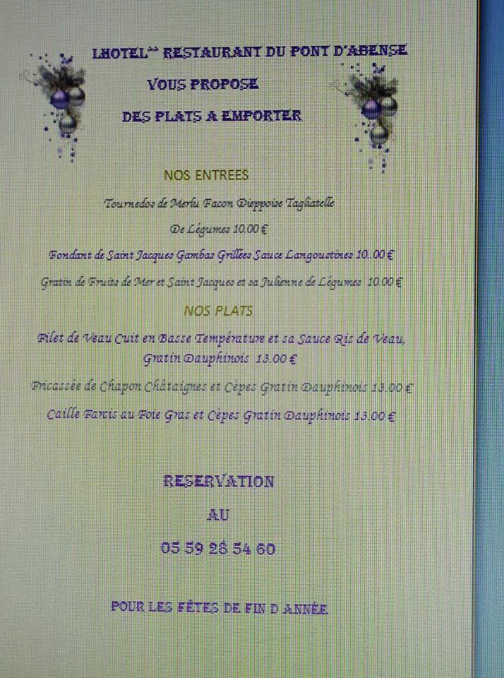 Menu au Restaurant de L'Hôtel du Pont d'Abense UHALTIA, Alos-Sibas-Abense