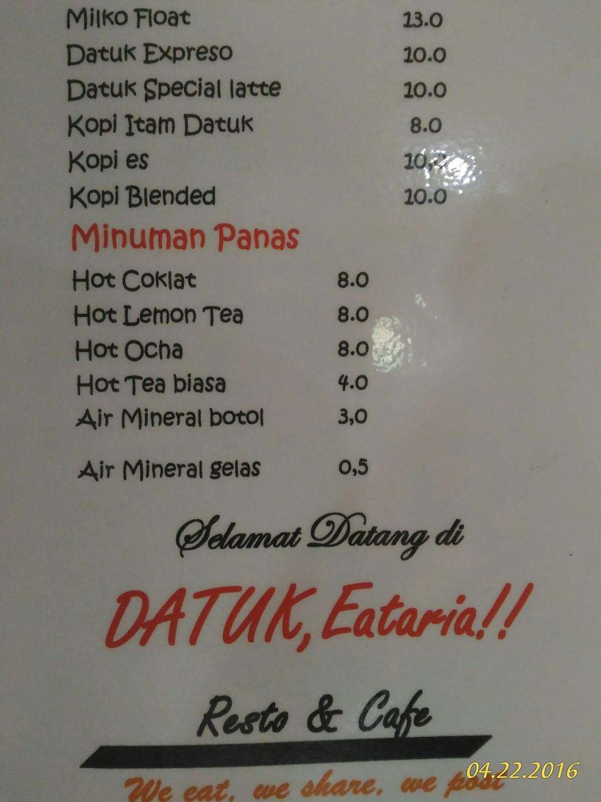Menu at Kopi Datuk Silungkang, Muaro Kalaban