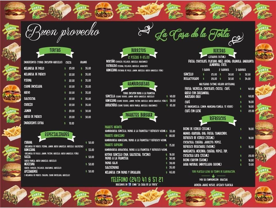 Carta del restaurante Manduca Lunch, Apizaco