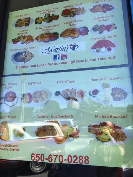 Menu at Martin’s Kitchen restaurant, Redwood City, Middlefield Rd