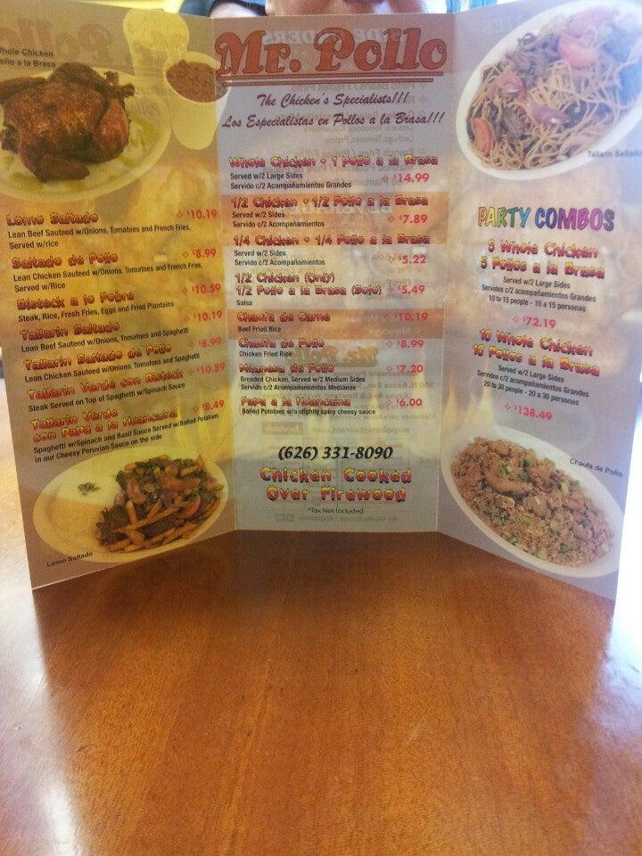 Menu at Mr Pollo restaurant, West Covina