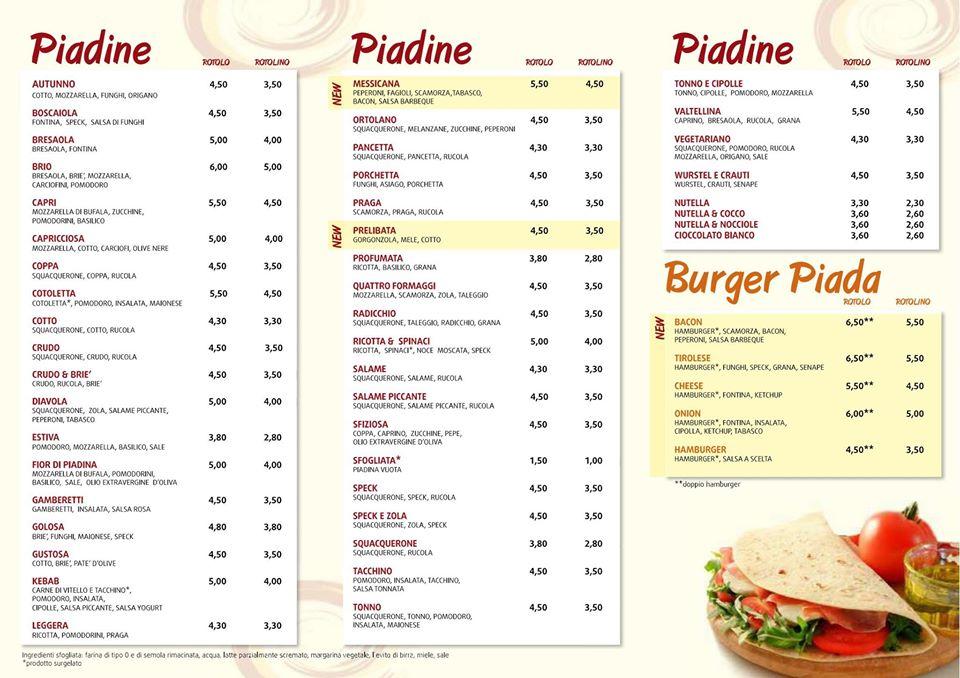 Menu da La Caveja Piadineria ristorante, Lecco
