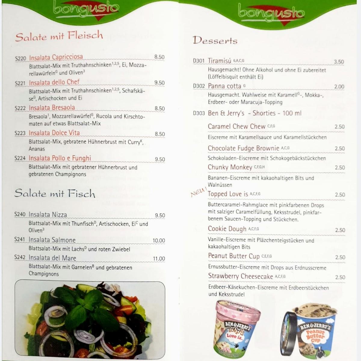 Speisekarte von bongusto Lieferservice pizza, Passau
