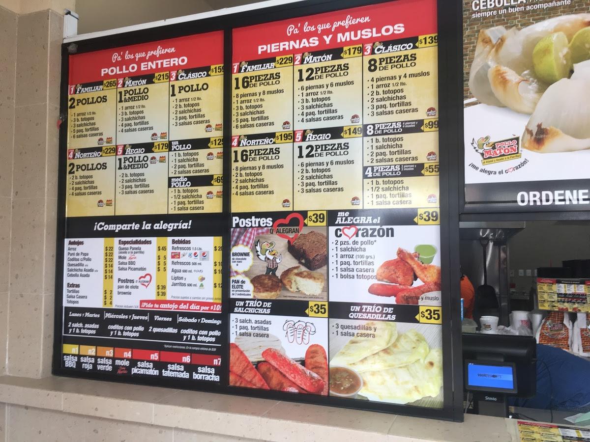 Menu at Pollo Maton Solidaridad restaurant, Monterrey