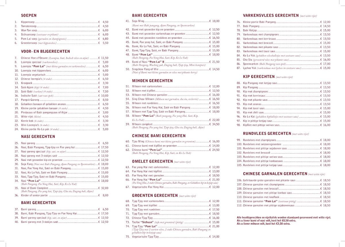 Menu at Pom Lai, Voerendaal