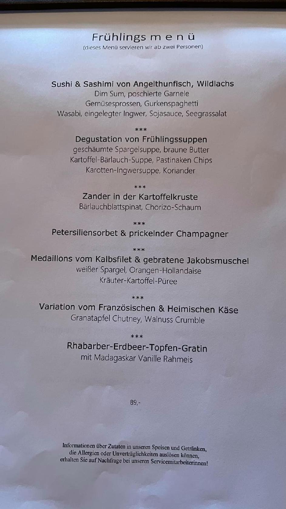 Speisekarte von Romantik Restaurant Altes Gericht, Sulz