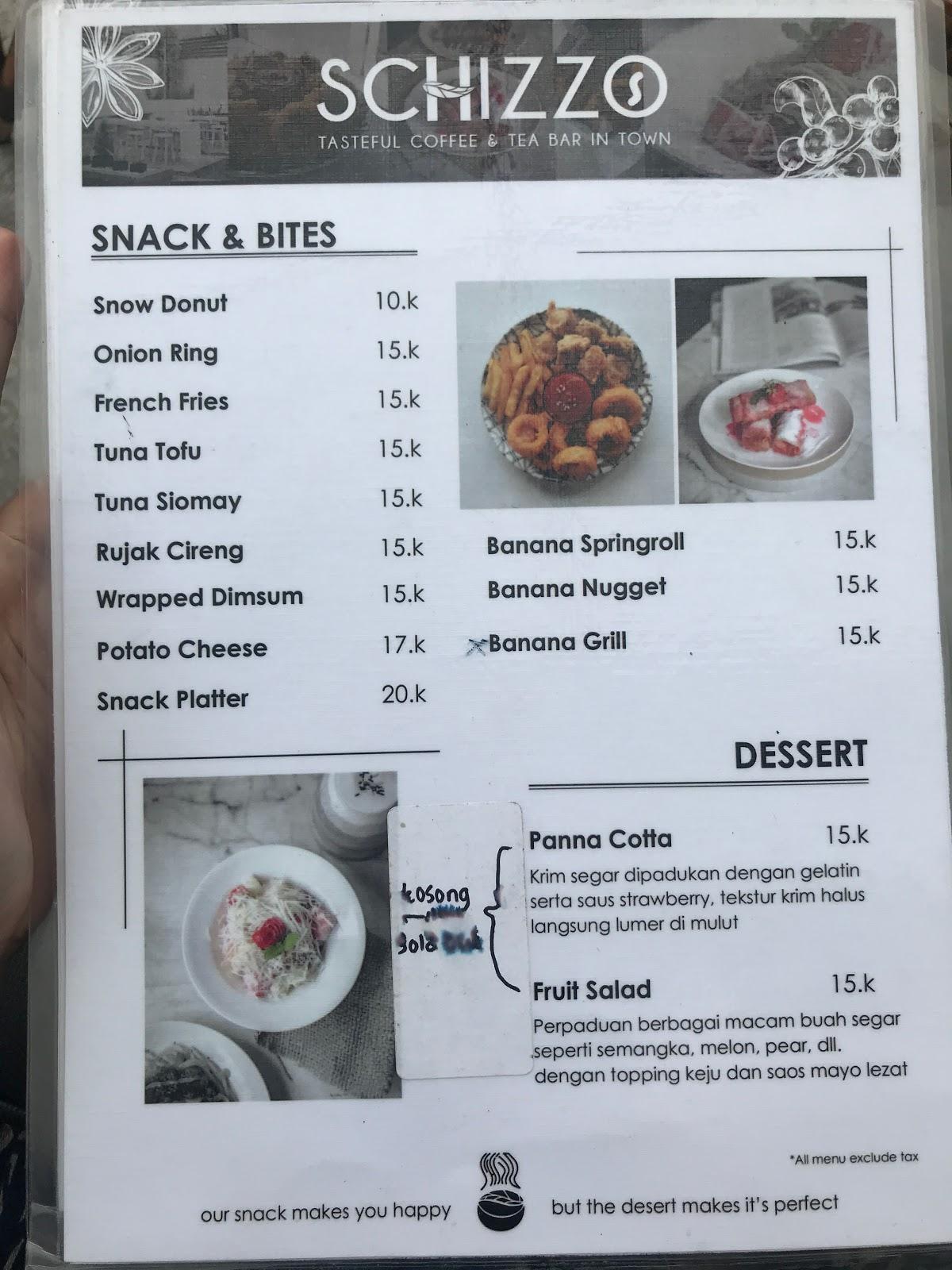 Menu at SCHIZZO CAFE, Malang