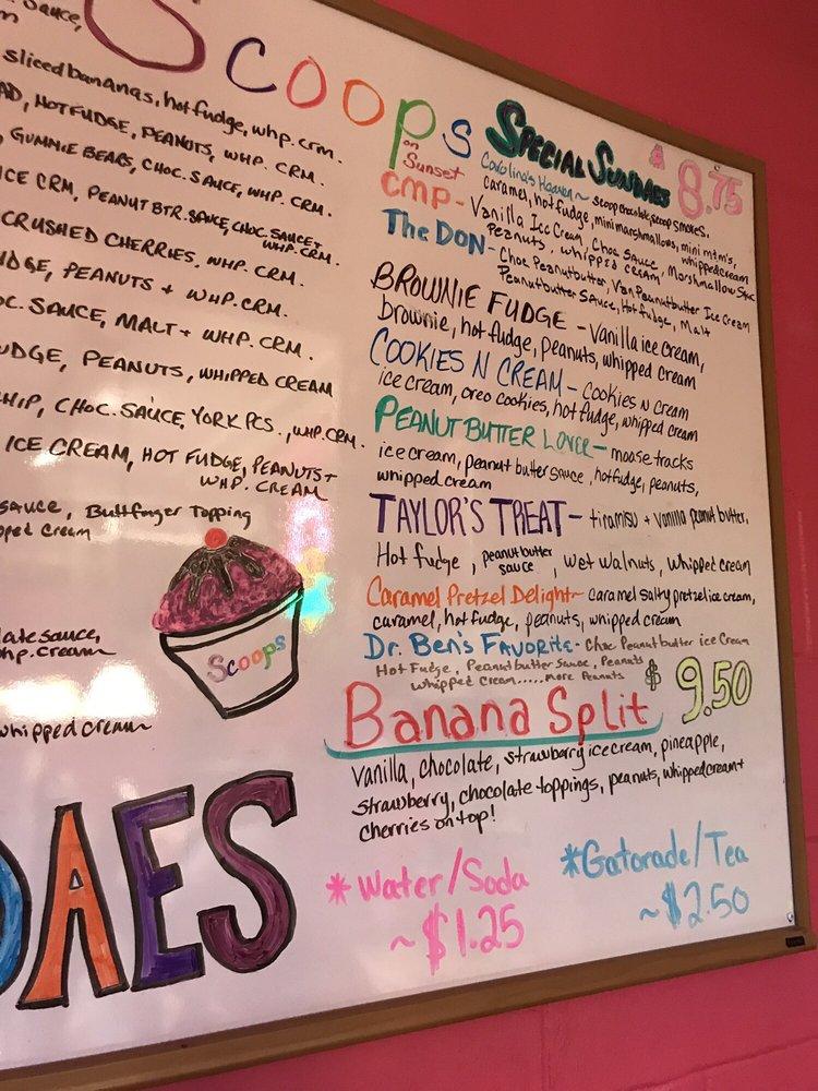 Menu at Scoops on Sunset, West Cape May