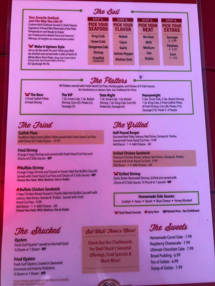Menu at Shell Shack pub & bar, Houston