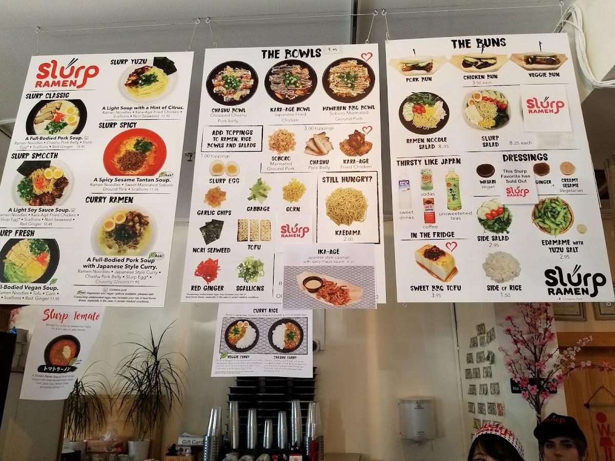 Menu at Slurp Ramen restaurant, Port Jefferson
