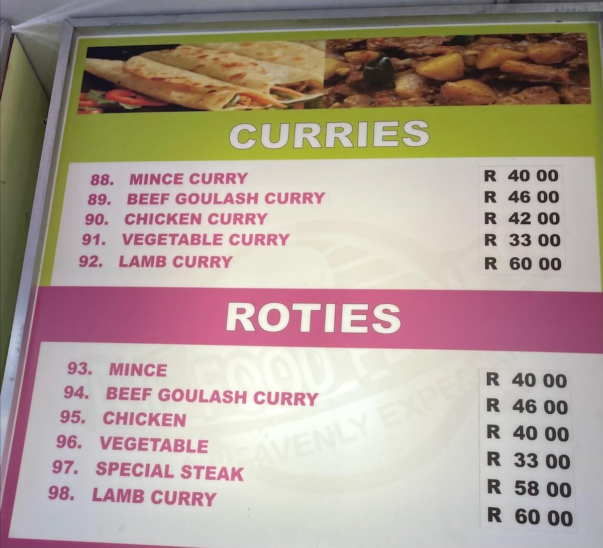 Menu at The Food Planet restaurant, Cape Town, 1 De Kock St