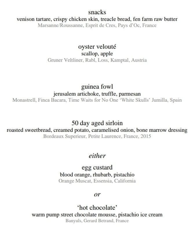 Menu at The Unruly Pig restaurant, Bromeswell