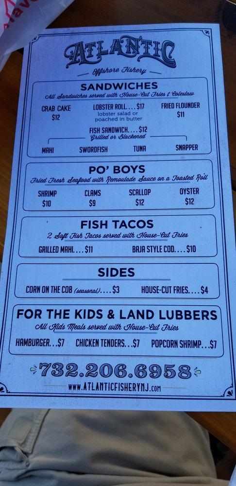 Menu at Atlantic Offshore Fishery restaurant, Point Pleasant Beach